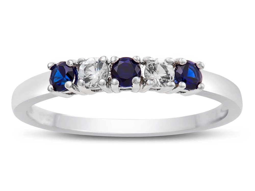 FJC Finejewelers 2.5mm Created Sapphire and White Topaz Band/Ring Sterling Silver Size 7