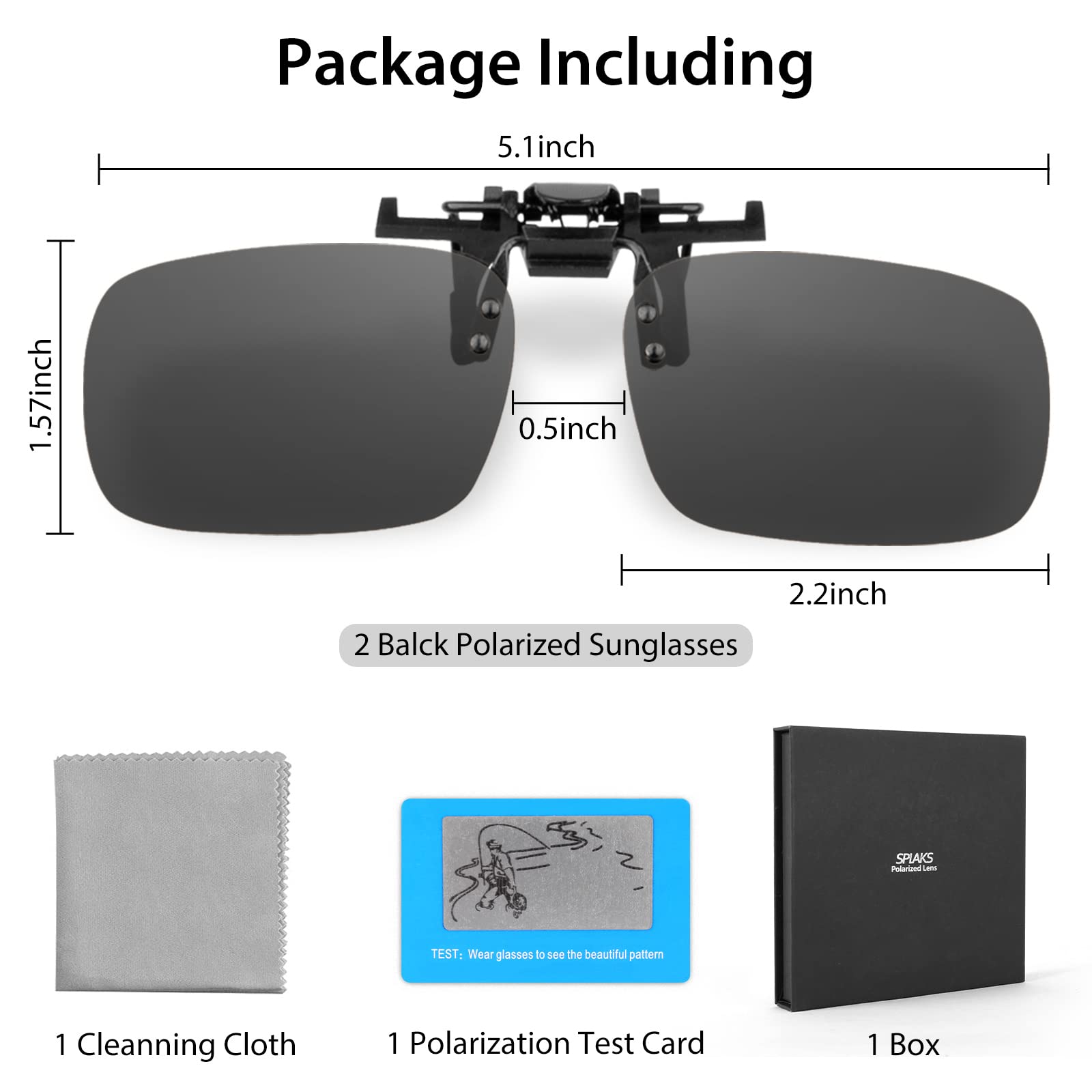 SPLAKS Clip-on Sunglasses Unisex Polarized Frameless Rectangle Lens 2-Black