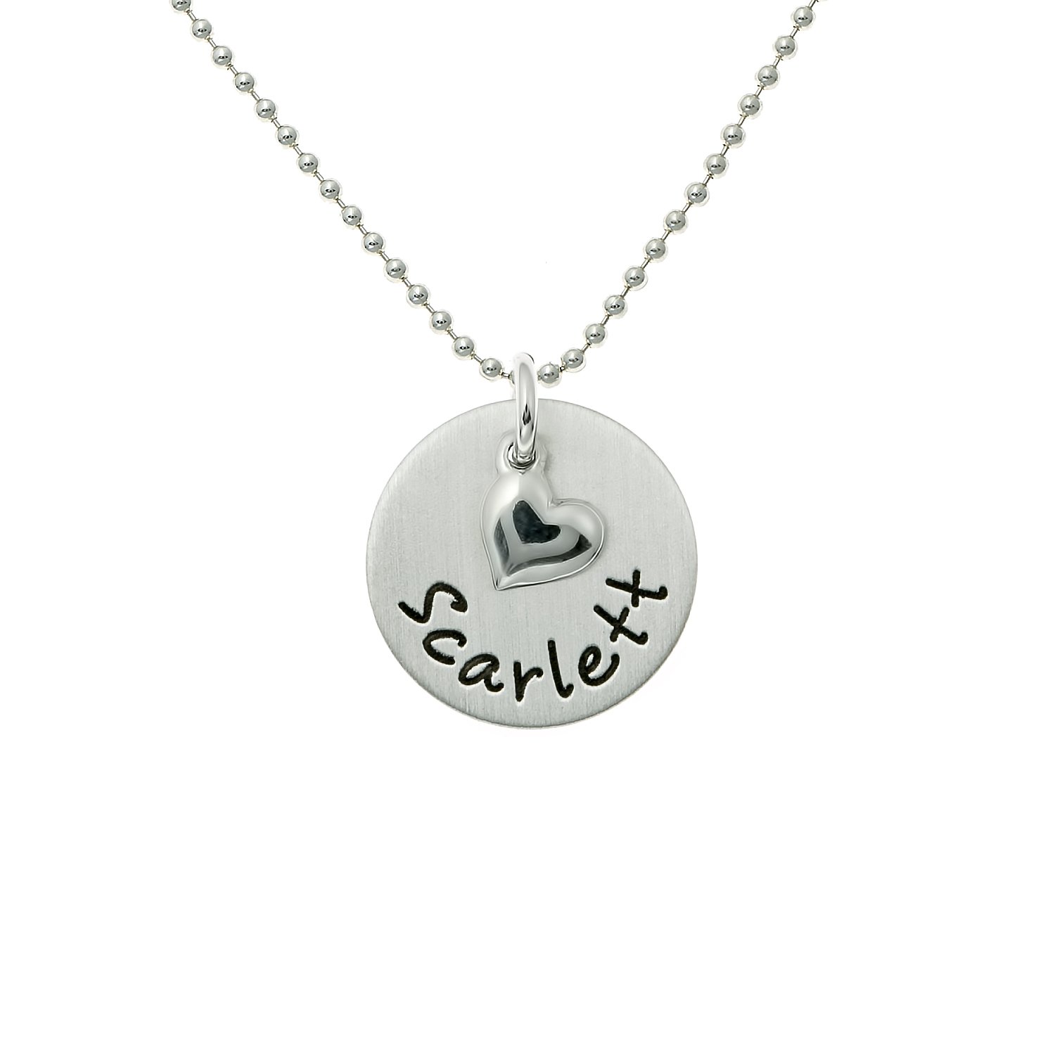 My Little Heart Personalized Sterling Silver Necklace. Customize 1 Round Sterling Silver Disc with a Name of your choice. Matte Finish. Choice of 925 Chain. Gifts for Her, Mom, Girlfriend, Wife