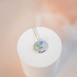 My Two Joys Personalized Sterling Silver Name Necklace. Customize with Your Choice of Characters. Matted Finish. 2 Swarovski Birthstones. Includes Sterling Silver Chain. Gifts for Her, Mother, Wife