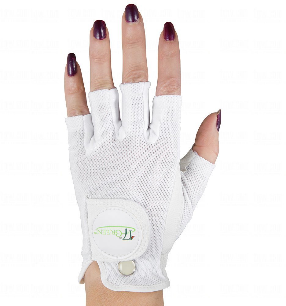 Quality Sports 2 Cool Half Finger Golf Glove (White, Left, Small, Ladies)