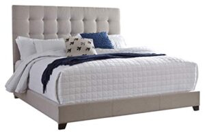 signature design by ashley dolante modern farmhouse button-tufted upholstered platform bed, king, beige