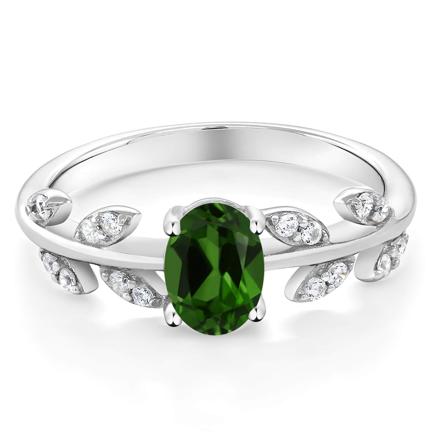 Gem Stone King 925 Sterling Silver 7X5MM Oval Gemstone Birthstone Twisted Olive Branch Leaf Vine Band Wedding Ring For Women | Available In Size 5, 6, 7, 8, 9