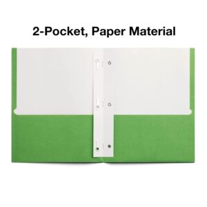 Staples 578510 School Grade 2 Pocket Folder with Fasteners Green 25/Box