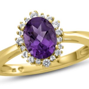 FJC Finejewelers 10k Yellow Gold 8x6mm Oval Amethyst with White Topaz accent stones Halo Ring Size 9