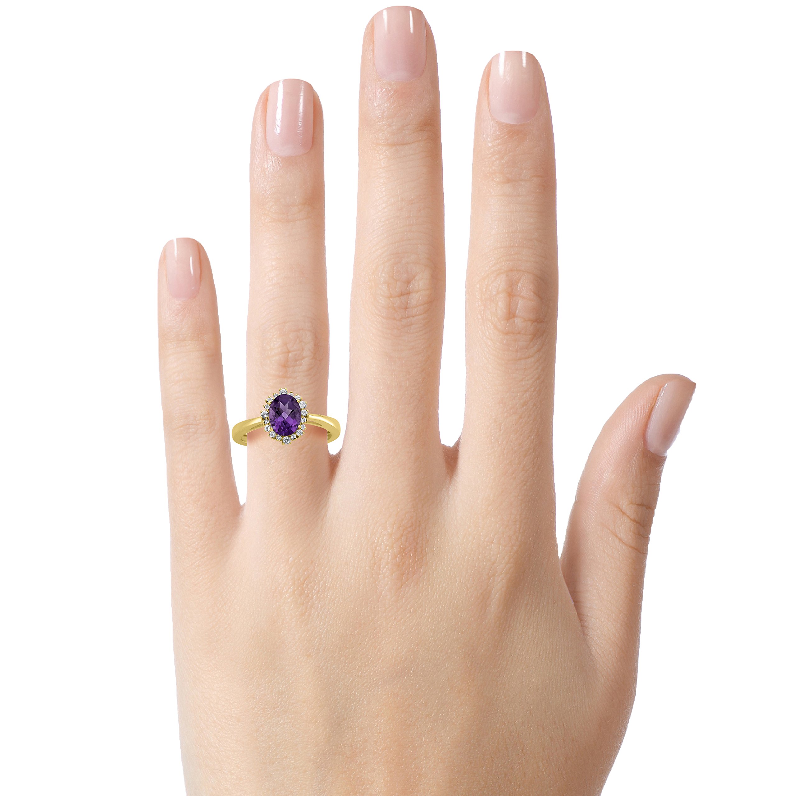 FJC Finejewelers 10k Yellow Gold 8x6mm Oval Amethyst with White Topaz accent stones Halo Ring Size 9