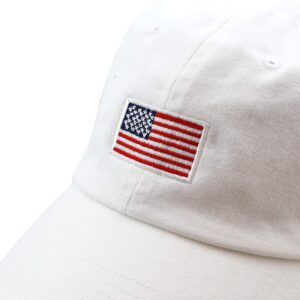 USA Flag & Embroidery Premium 100% Cotton Low Profile Adjustable Baseball Dad Cap (Flag-White)