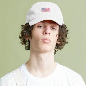 USA Flag & Embroidery Premium 100% Cotton Low Profile Adjustable Baseball Dad Cap (Flag-White)