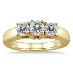 ags certified 1 carat tw three stone diamond ring in 10k yellow gold