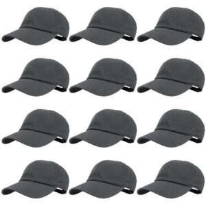 Gelante Baseball Caps Hats 100% Cotton Plain Blank Adjustable Size Wholesale Bulk of 12 Pack.1815-Charcoal-12PC