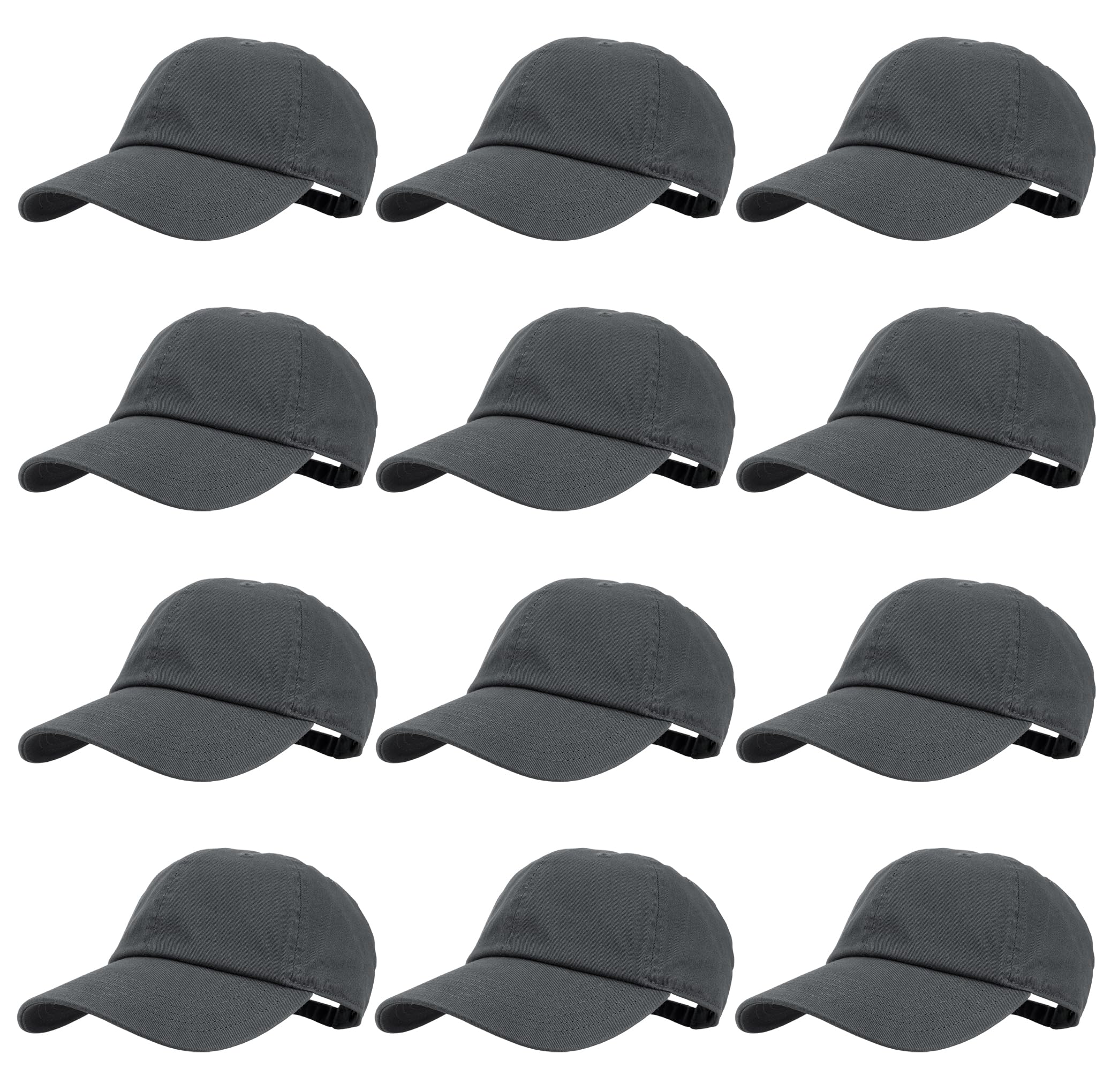 Gelante Baseball Caps Hats 100% Cotton Plain Blank Adjustable Size Wholesale Bulk of 12 Pack.1815-Charcoal-12PC