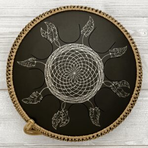 guda drum freezbee dreamcatcher black with rope decoration. best tongue drum