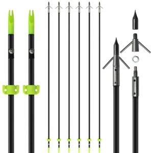 hbg 6pcs 34'' solid fiberglass fishing arrows 8mm bow fishing arrows with points archery fish arrows for compound bow and recurve bow hunting fishing