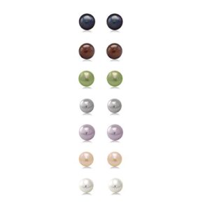 gem stone king a set of 7 pairs of 7mm cultured freshwater pearl stud earrings set in 925 sterling silver