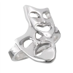 happy sad comedy tragedy mask face ring new .925 sterling silver band size 8