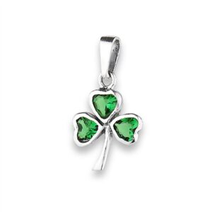 clover shamrock pendant simulated emerald .925 sterling silver good luck charm