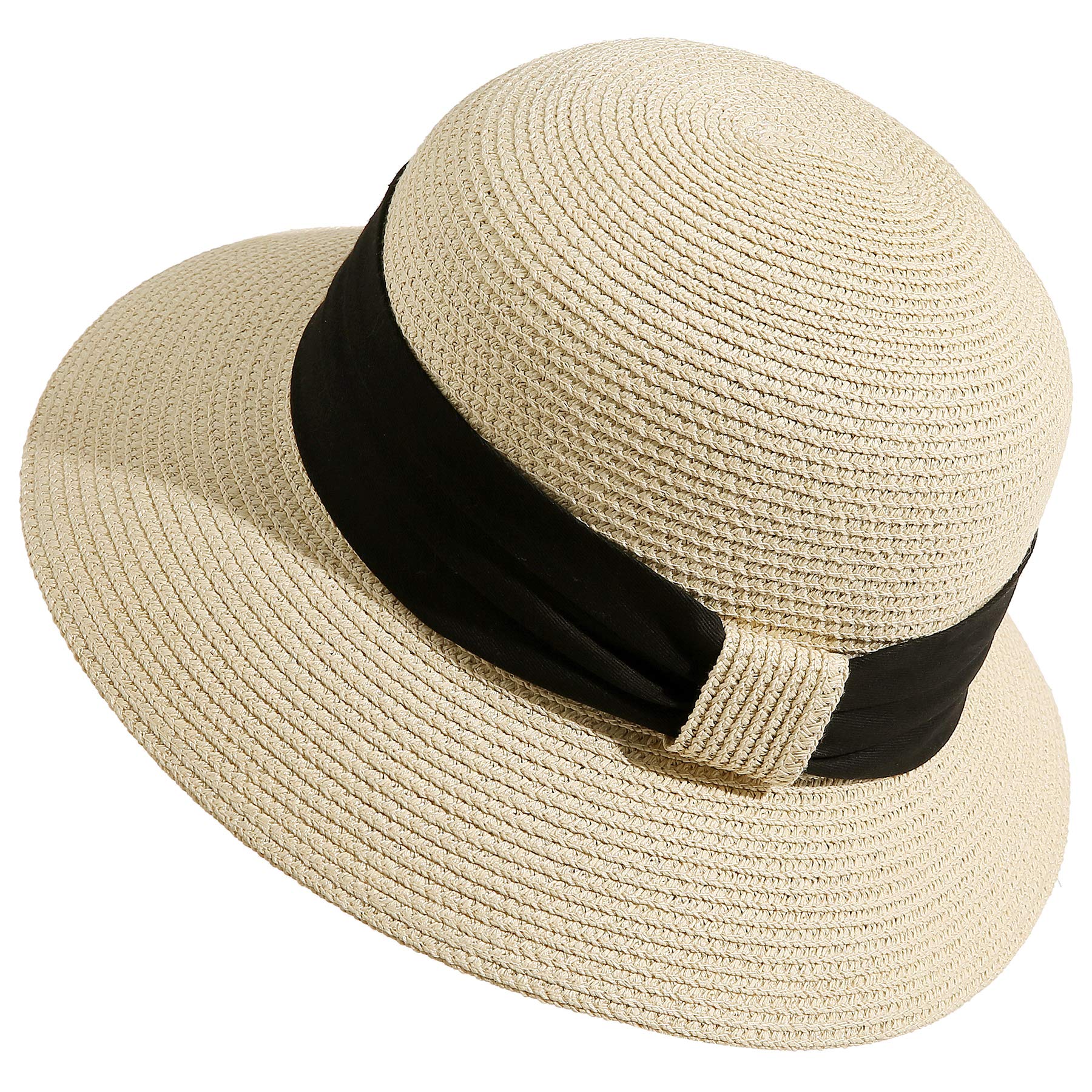 Lanzom Sun Hats for Women Wide Brim Straw Hat Summer Beach Hat Foldable Packable Cap for Travel Outdoor (Beige)