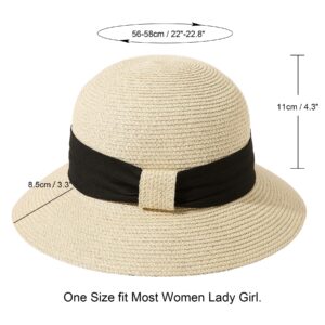 Lanzom Sun Hats for Women Wide Brim Straw Hat Summer Beach Hat Foldable Packable Cap for Travel Outdoor (Beige)