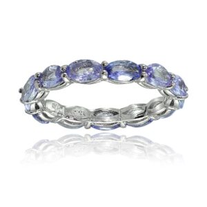 ice gems sterling silver tanzanite 5x3mm oval-cut eternity band ring, size 9