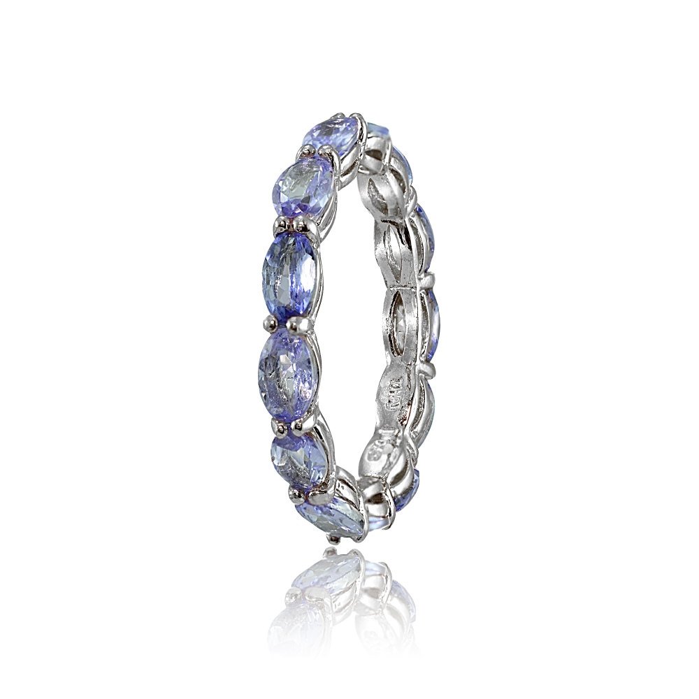 Ice Gems Sterling Silver Tanzanite 5x3mm Oval-cut Eternity Band Ring, Size 9