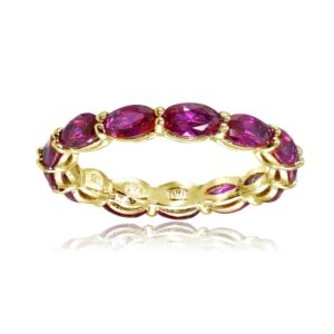 ice gems yellow gold flashed silver created ruby 5x3mm oval-cut eternity band ring, size8