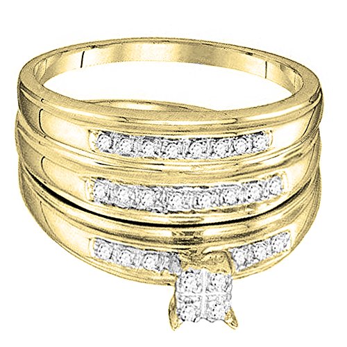 Dazzlingrock Collection 0.25 Carat (ctw) 10K Round Cut Diamond Men And Women's Ring Trio Set 1/4 CT, Yellow Gold, Size 9