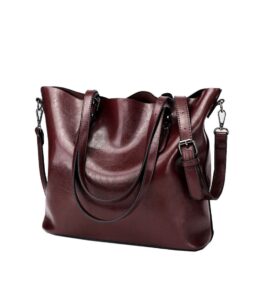 ecokaki women’s vintage large pu leather travel handbag hobo bag shoulder bag sling bag cross body bag dark red