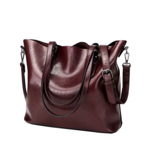 Ecokaki Women’s Vintage Large PU Leather Travel Handbag Hobo Bag Shoulder Bag Sling Bag Cross Body Bag Dark Red