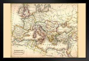 roman empire antique style map wall art black wood framed art poster 14x20