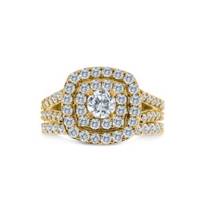 2.00ct cushion halo diamond engagement wedding ring set 10k yellow gold (h-i, i2-i3)