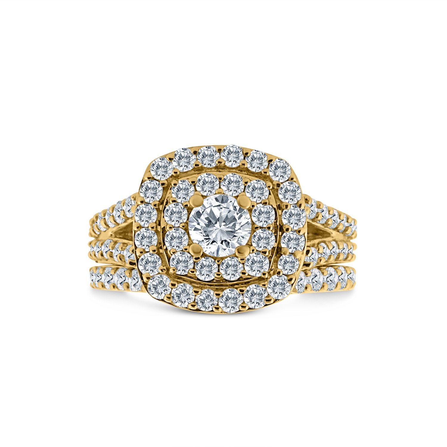 2.00ct Cushion Halo Diamond Engagement Wedding Ring Set 10K Yellow Gold (H-I, I2-I3)