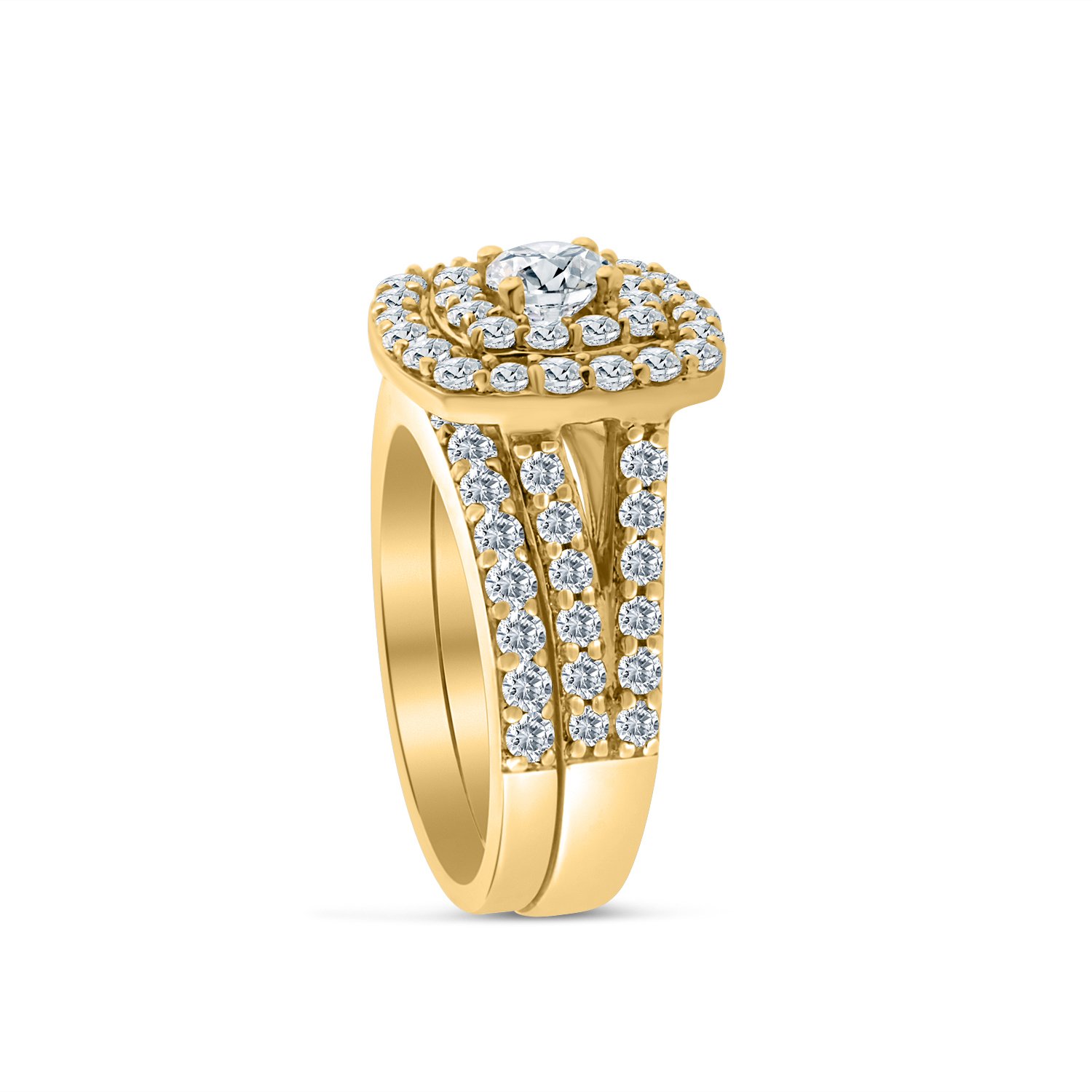 2.00ct Cushion Halo Diamond Engagement Wedding Ring Set 10K Yellow Gold (H-I, I2-I3)