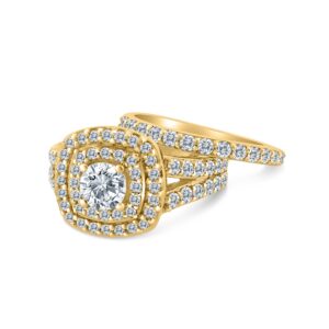 2.00ct Cushion Halo Diamond Engagement Wedding Ring Set 10K Yellow Gold (H-I, I2-I3)