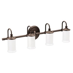 moen yb6464orb belfield 4-light dual-mount bath bathroom vanity fixture with frosted glass, oil rubbed bronze