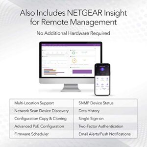 NETGEAR 26-Port PoE Gigabit Ethernet Smart Switch (GS724TP) - Managed, 24 x 1G, 24 x PoE+ @ 190W, 2 x 1G SFP, Optional Insight Cloud Management, Desktop or Rackmount, and Limited Lifetime Protection