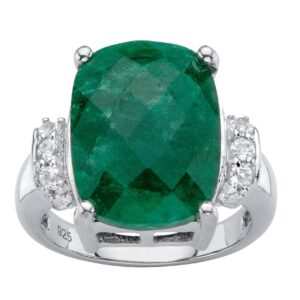 palmbeach gold-plated or sterling silver emerald cut genuine gemstone and round genuine tanzanite cocktail ring size 9