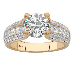 palmbeach yellow gold-plated sterling silver round cubic zirconia triple row engagement ring sizes 6-10 size 10