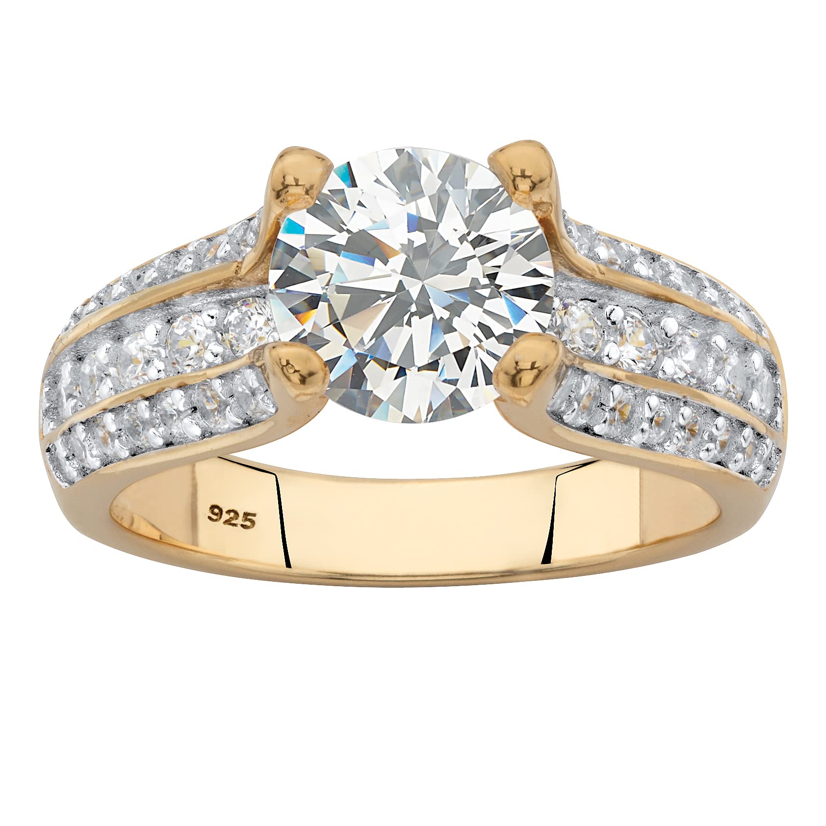 PalmBeach Yellow Gold-plated Sterling Silver Round Cubic Zirconia Triple Row Engagement Ring Sizes 6-10 Size 10