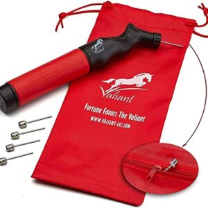 Valiant Sports Ball Pump Inflator with 5 Needles (Pin) and Pouch, Dual Action Hand Held Portable Air Pump with pins to Inflate Soccer Ball, Football, Volleyball, Rugby,Netball & Basketball (Red)