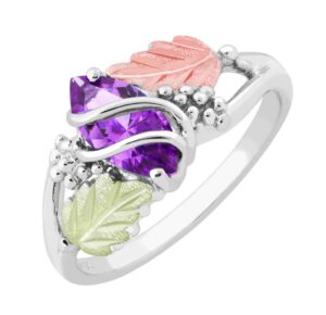 marquise synthetic purple amethyst february birthstone wrap ring, sterling silver, 12k green and rose black hills gold size 7