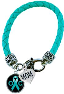 holly road custom bracelet ovarian cancer awareness teal leather mom or dad charm only jewelry family