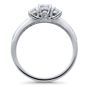 BERRICLE Sterling Silver 3-Stone Wedding Engagement Rings Round Cubic Zirconia CZ Promise Ring for Women, Rhodium Plated Size 7.5