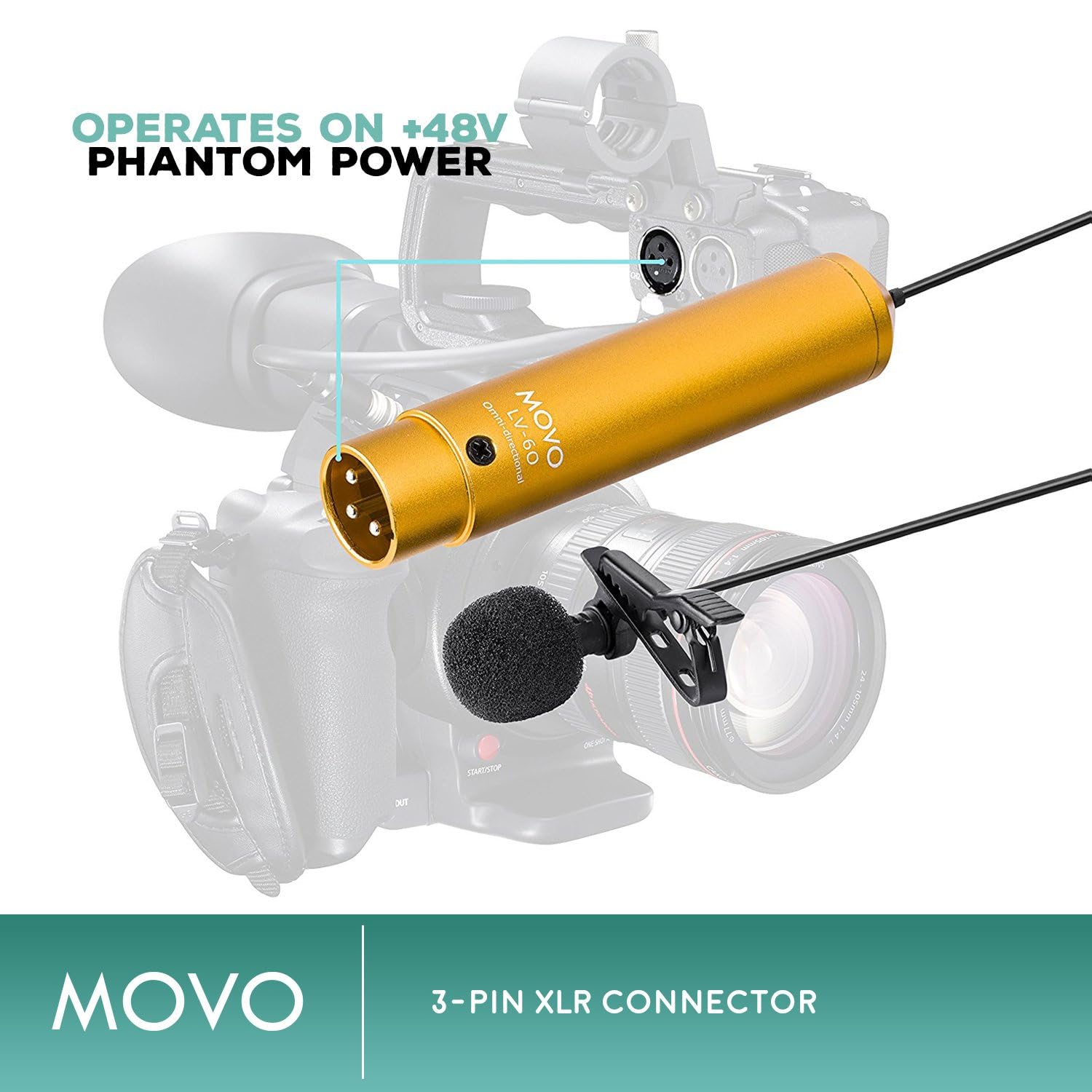 Movo LV-6 Pro Grade Omnidirectional XLR Lavalier Condenser Microphone, with 8.3mm Mic Capsule, Lapel Clip and Windscreen (48V Phantom Powered)