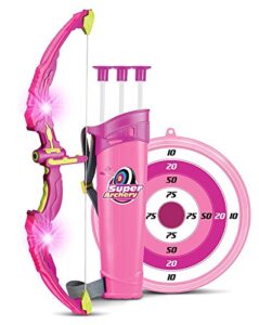 sainsmart jr. kids bow & arrow toy, princess basic archery set outdoor hunting game with 3 suction cup arrows, target & quiver, pink,includes 1 x luminous bow