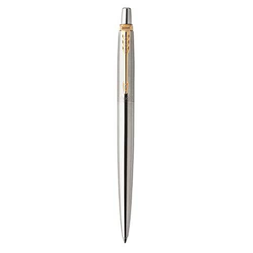 Parker Jotter Gel Pen, Stainless Steel with Gold Trim, Medium Point, Black Ink