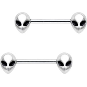 body candy steel gray alien barbell nipple ring set of 2 14 gauge 9/16"