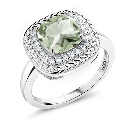 Gem Stone King 925 Sterling Silver 8MM Cushion Gemstone Birthstone Halo Engagement Ring | Wedding Engagement Anniversary Promise Ring For Women | Available In Size 5, 6, 7, 8, 9