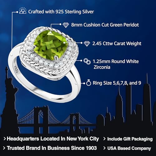 Gem Stone King 925 Sterling Silver 8MM Cushion Gemstone Birthstone Halo Engagement Ring | Wedding Engagement Anniversary Promise Ring For Women | Available In Size 5, 6, 7, 8, 9