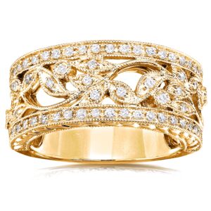 kobelli vintage style diamond fashion floral band 1/4 ctw in 14k yellow gold, size 6.5, yellow gold