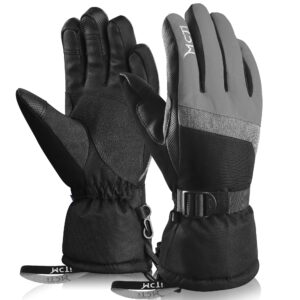 mcti ski gloves,winter waterproof snowboard snow 3m thinsulate warm touchscreen cold weather women gloves wrist leashes grey medium